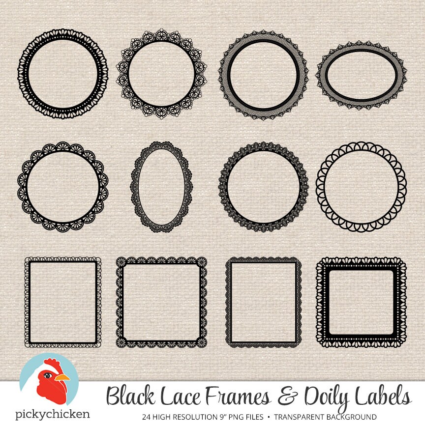 Black Lace Clip Art - 24 Lace Frames & Doilies - Digital Labels ...