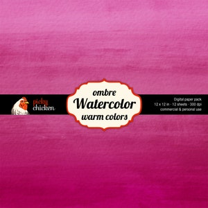 Watercolor Ombre 2 Digital Paper - Warm Colors Dip Dye Painted ...