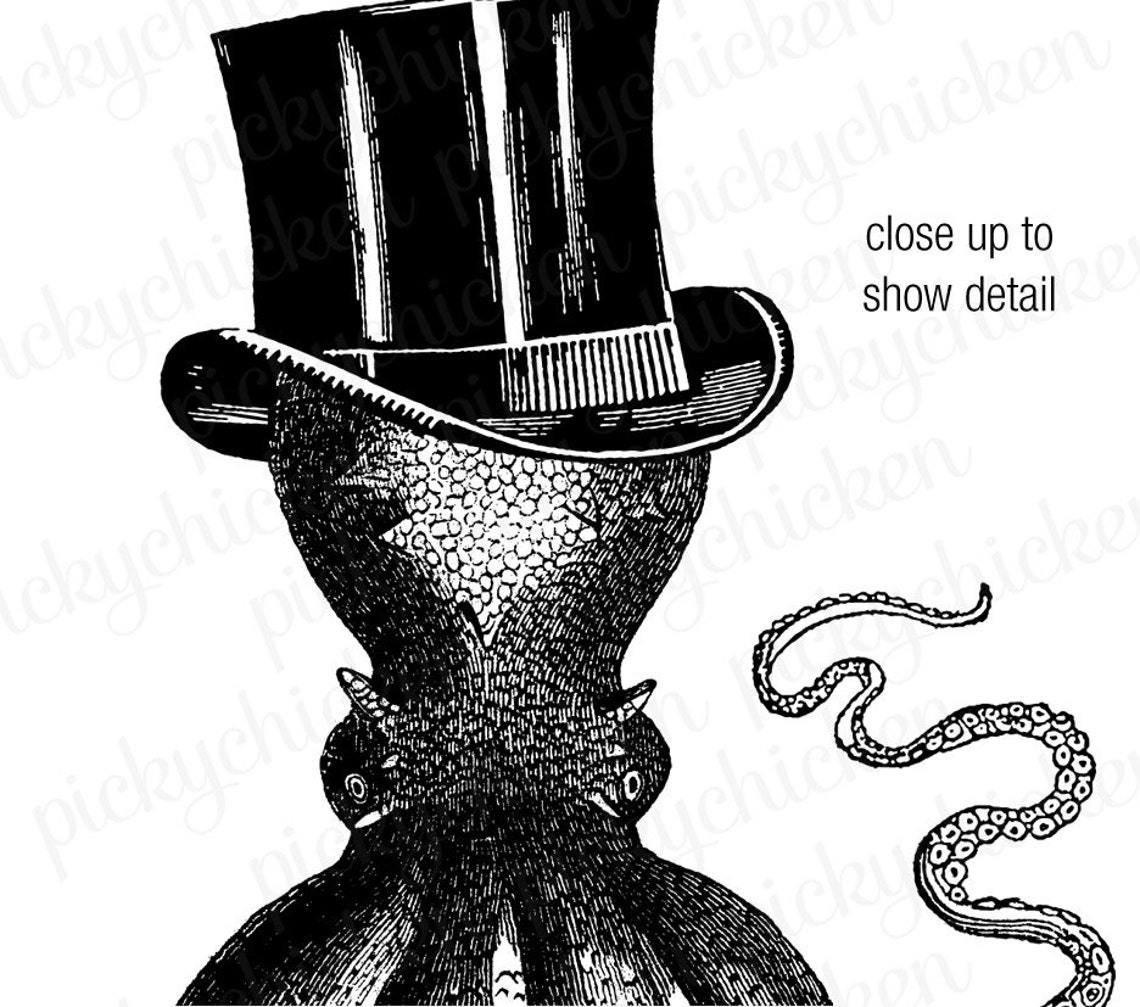 Octopus in a Top Hat - Vintage Illustration 8x10 Digital INSTANT ...