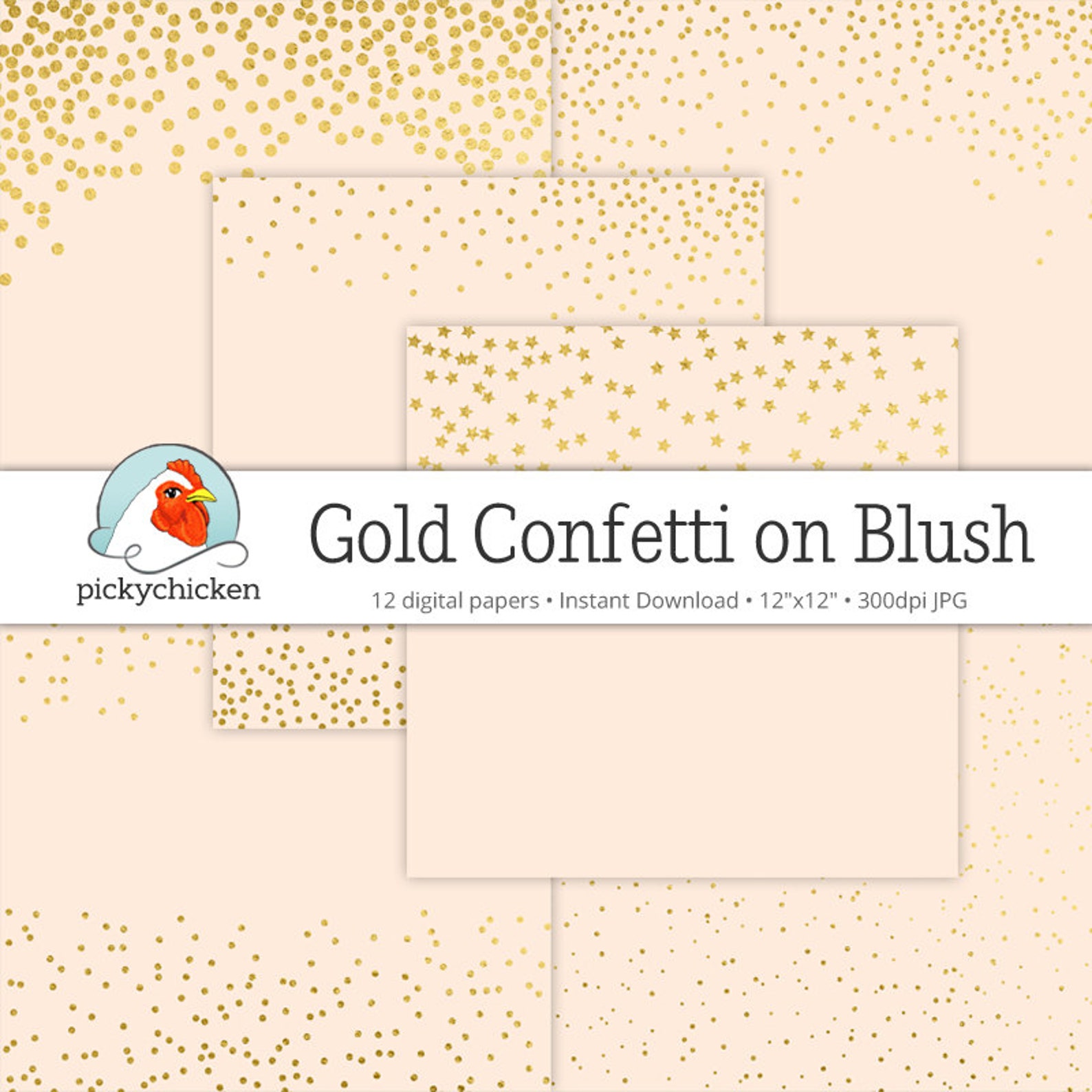 Gold Confetti on Blush Digital Paper Faux Gold Foil Wedding - Etsy