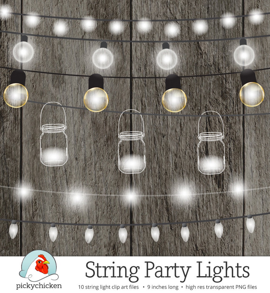 String Lights Clipart, Fairy Lights, Chalkboard Party Lights, Wedding ...