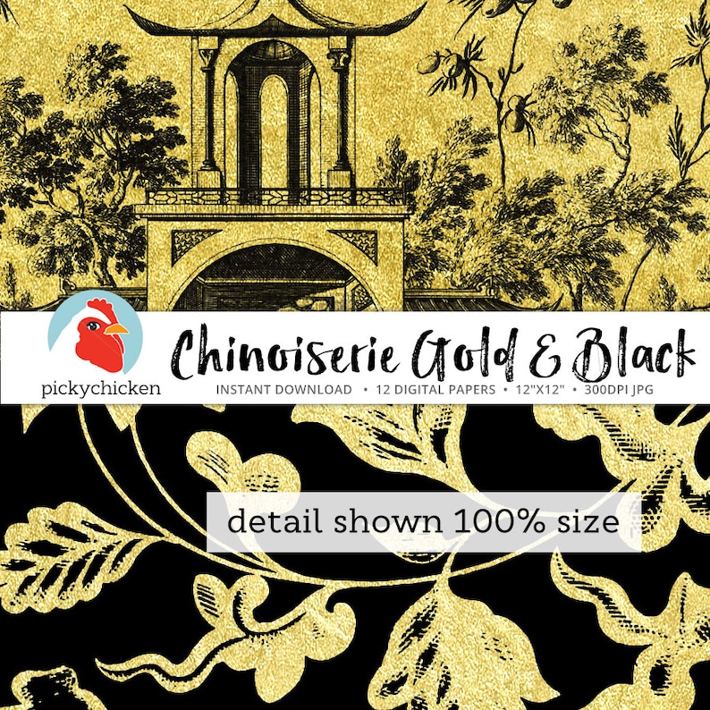 Chinoiserie Digital Paper Gold & Black Chinese Patterns | Etsy