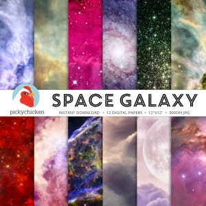 Space Digital Paper - Galaxy Paper, Space Background, Stars, Moon ...