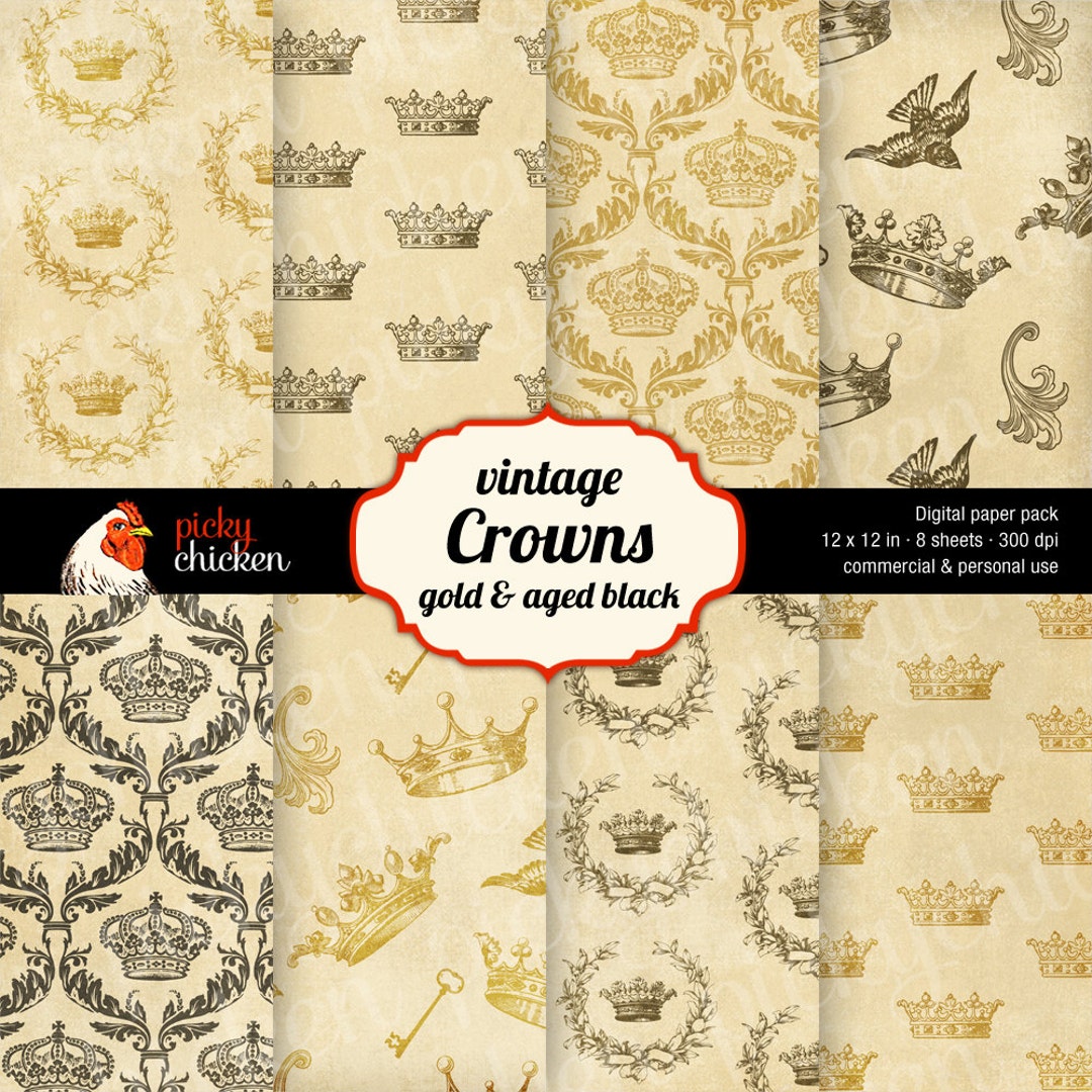 Crown Digital Paper - Scrapbook Paper Crafts Decoupage Backdrop Gold ...