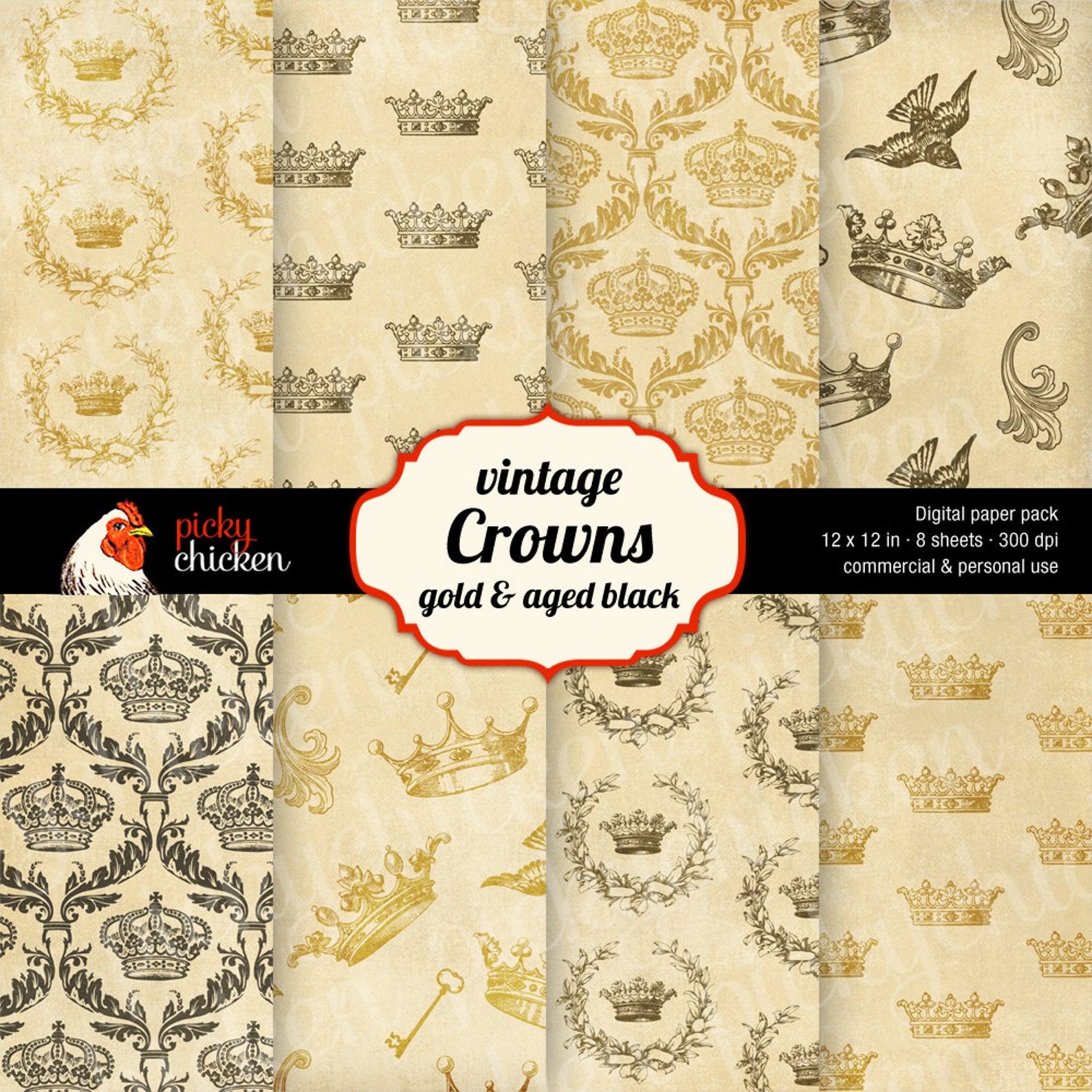 Crown Digital Paper Scrapbook Paper Crafts Decoupage - Etsy