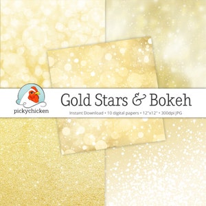 Gold Bokeh Stars Digital Paper - Bokeh Lights & Gold Stars Paper ...