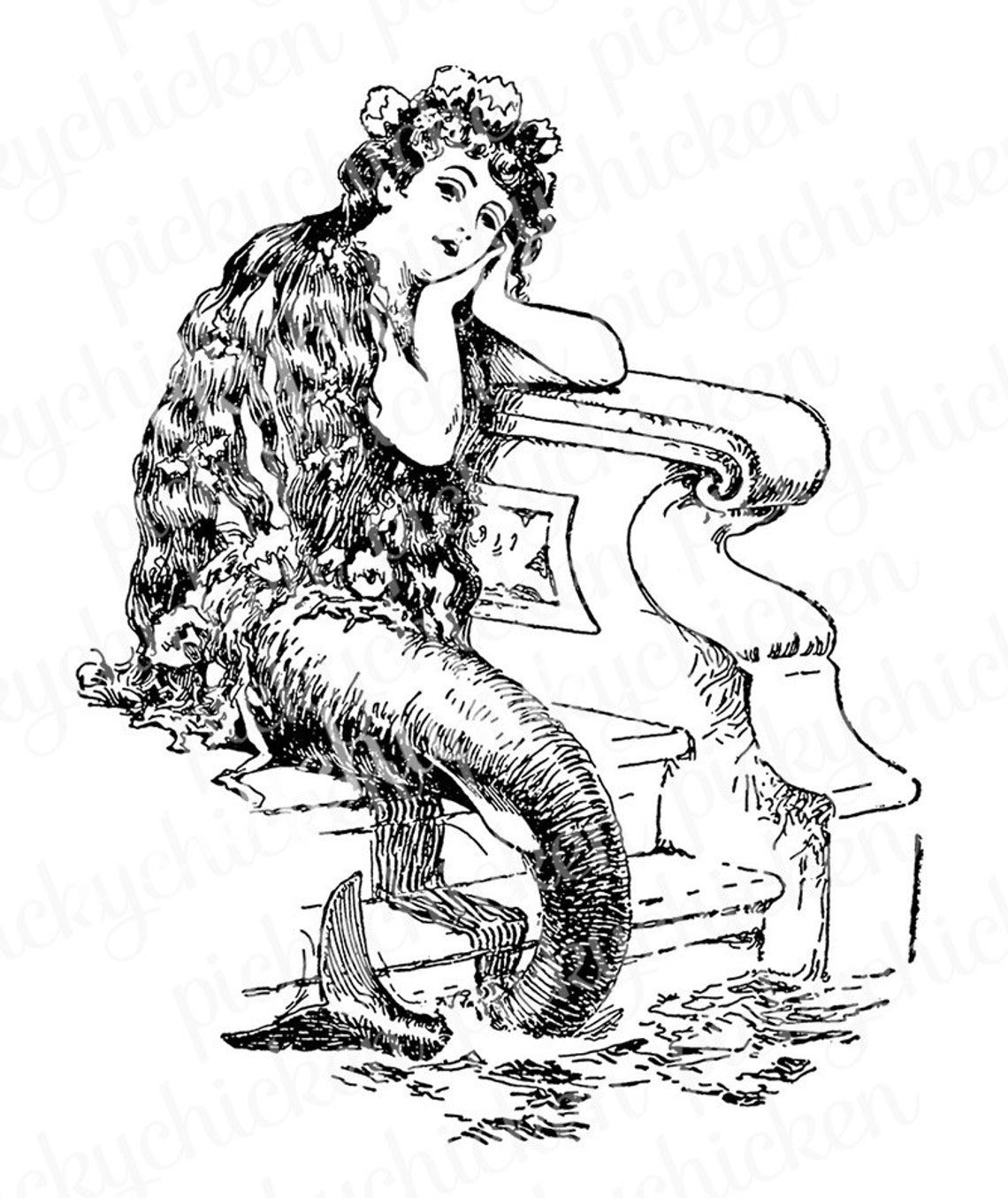 Vintage Mermaid - 8x10 Digital INSTANT DOWNLOAD Vintage Illustration ...