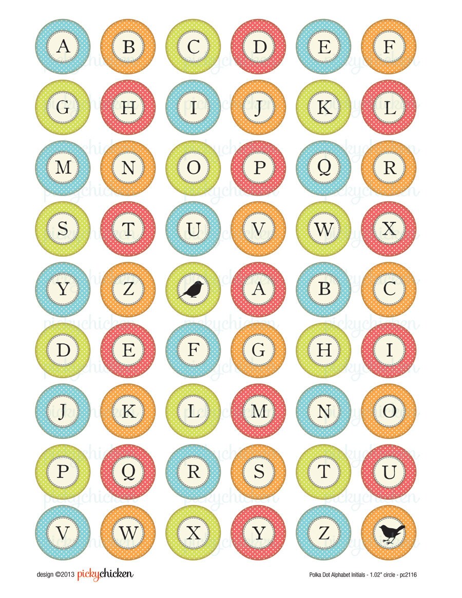 Polka Dot Alphabet Initials 1 inch circles 25mm orange | Etsy