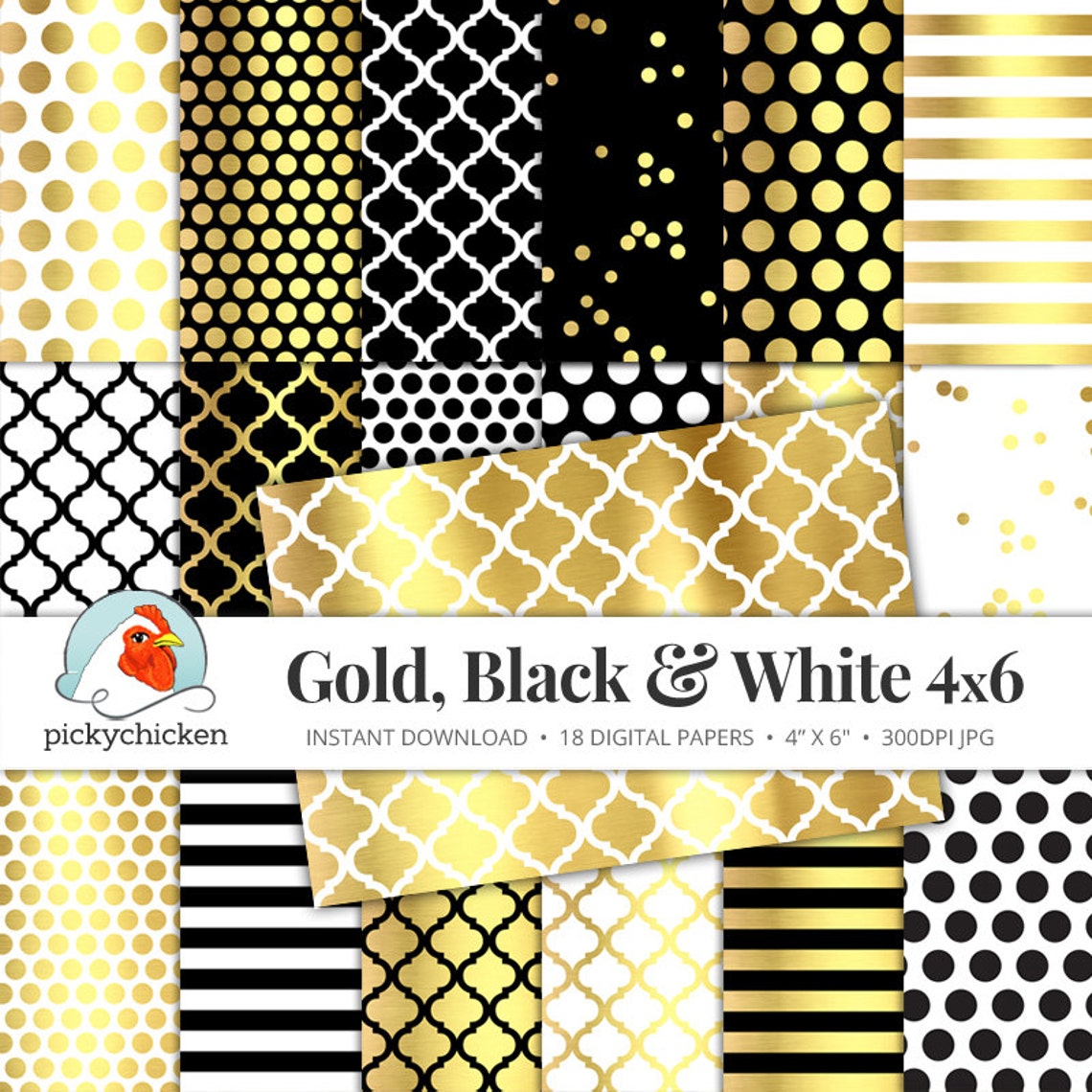 Gold Foil Digital Paper 4x6 Gold Black & White Gold Glam - Etsy