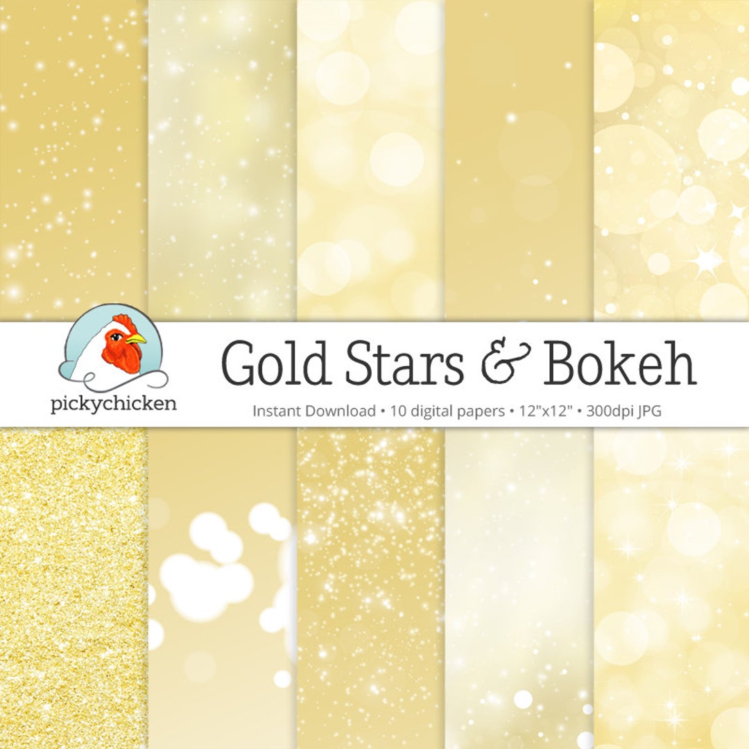 Gold Bokeh Stars Digital Paper - Bokeh Lights & Gold Stars Paper ...