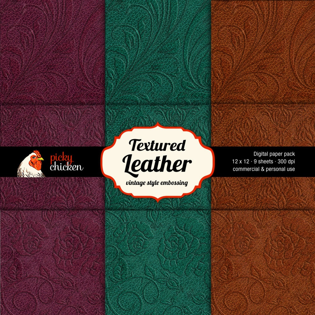 Textured Leather - Digital Scrapbook Paper Vintage Embossed Flourishes ...