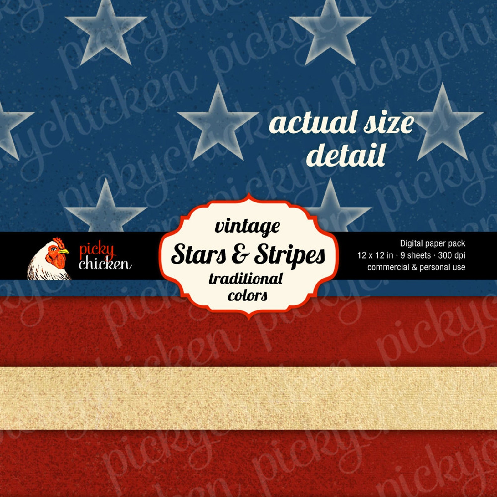 Stars & Stripes Digital Background Paper Vintage July 4th Patriotic ...