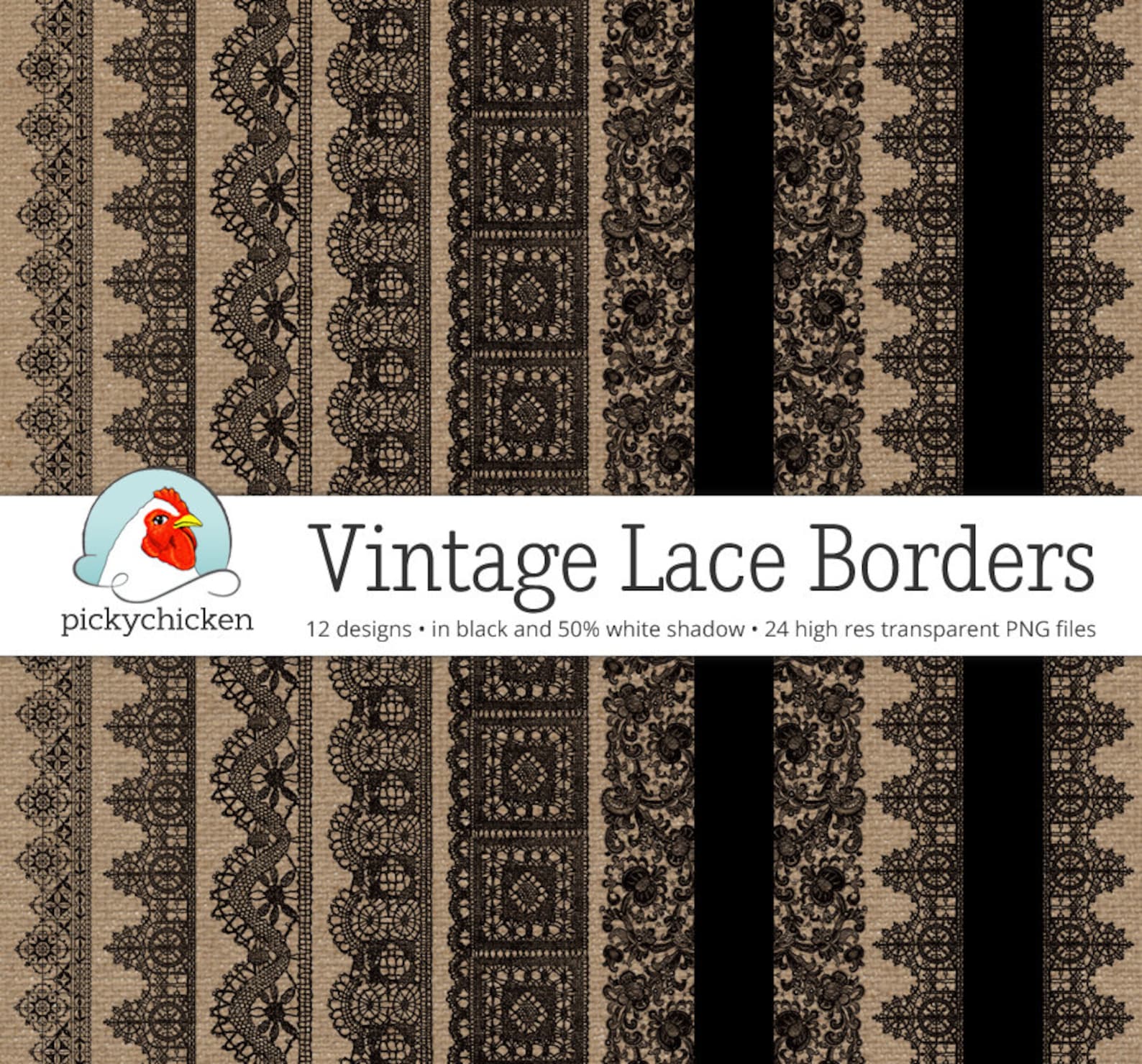 Vintage Black Lace Borders - Victorian Black Lace Digital Borders ...