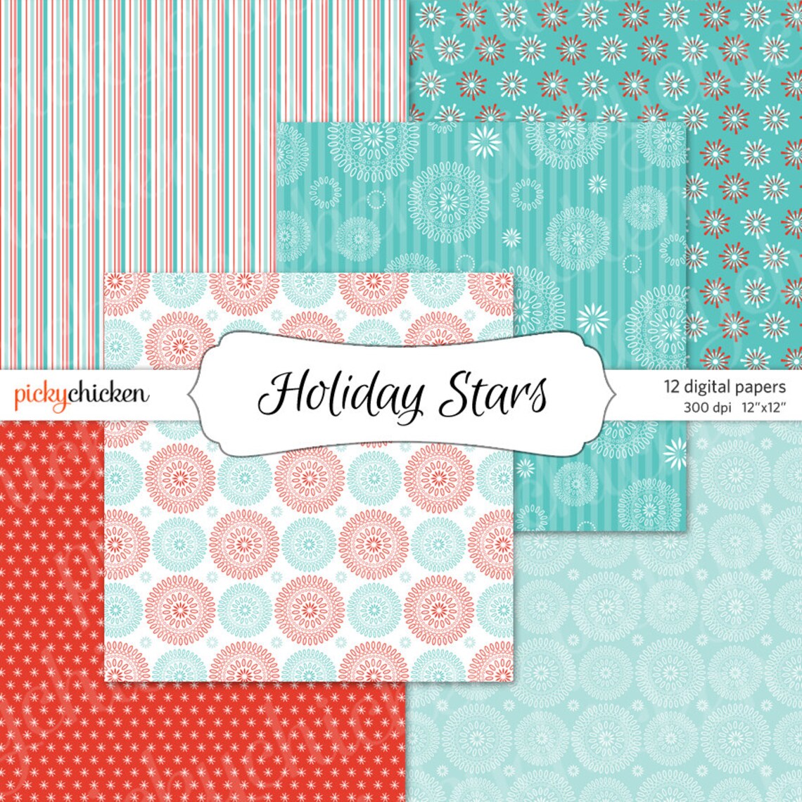 Christmas Digital Paper Holiday Stars Winter Snowflakes Red - Etsy