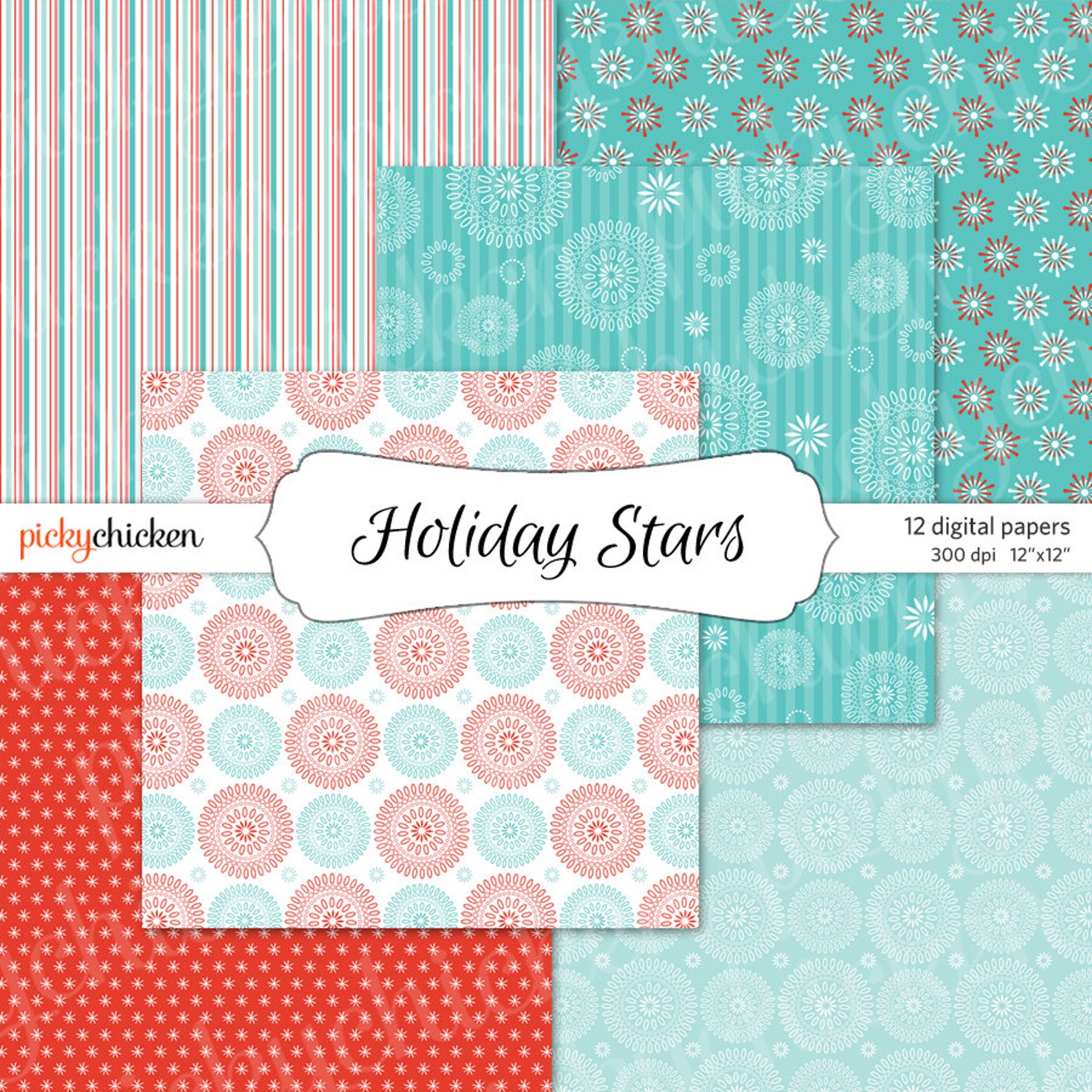 Christmas Digital Paper Holiday Stars Winter Snowflakes Red - Etsy