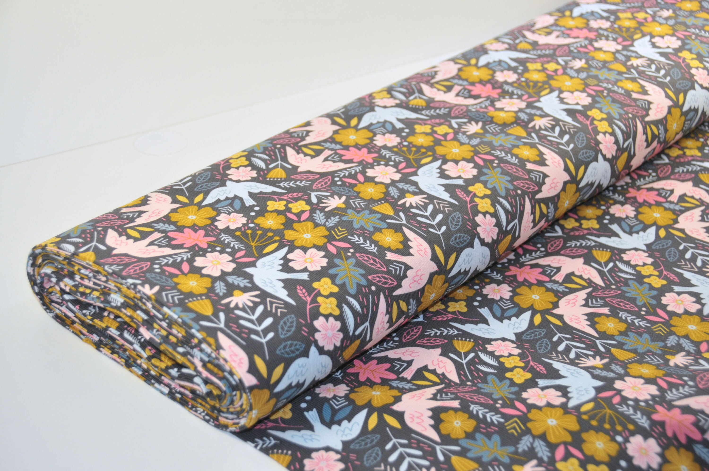 Baby Cord Folklore Flowers and Birds Dark Blue 0.5 M - Etsy UK