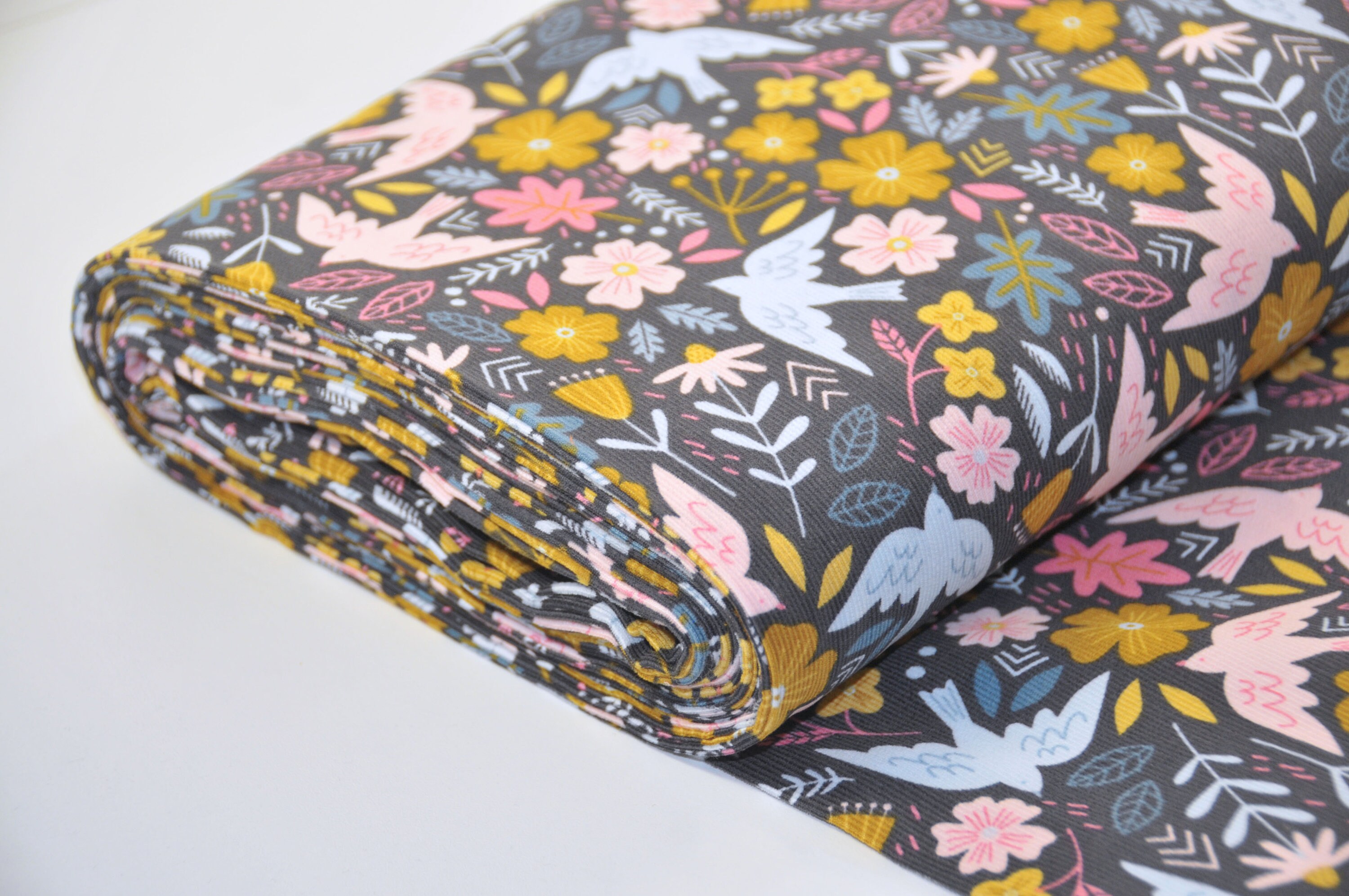 Baby Cord Folklore Flowers and Birds Dark Blue 0.5 M - Etsy UK