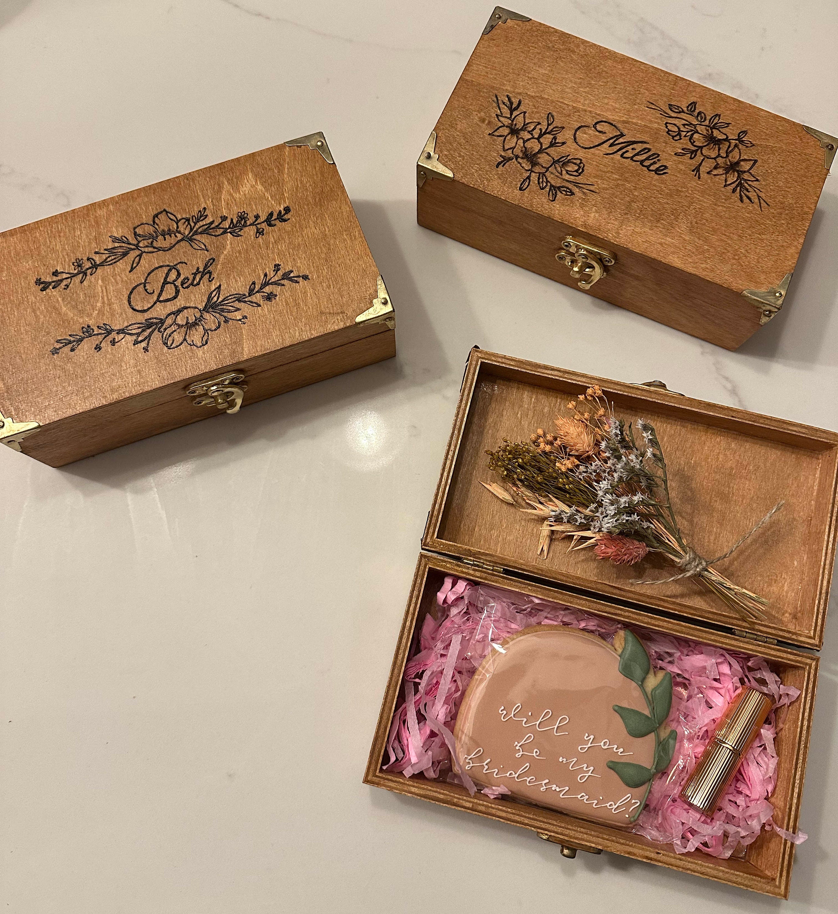 Personalised Name Boxes With Wildflower Designs - Bridesmaid Proposal ...