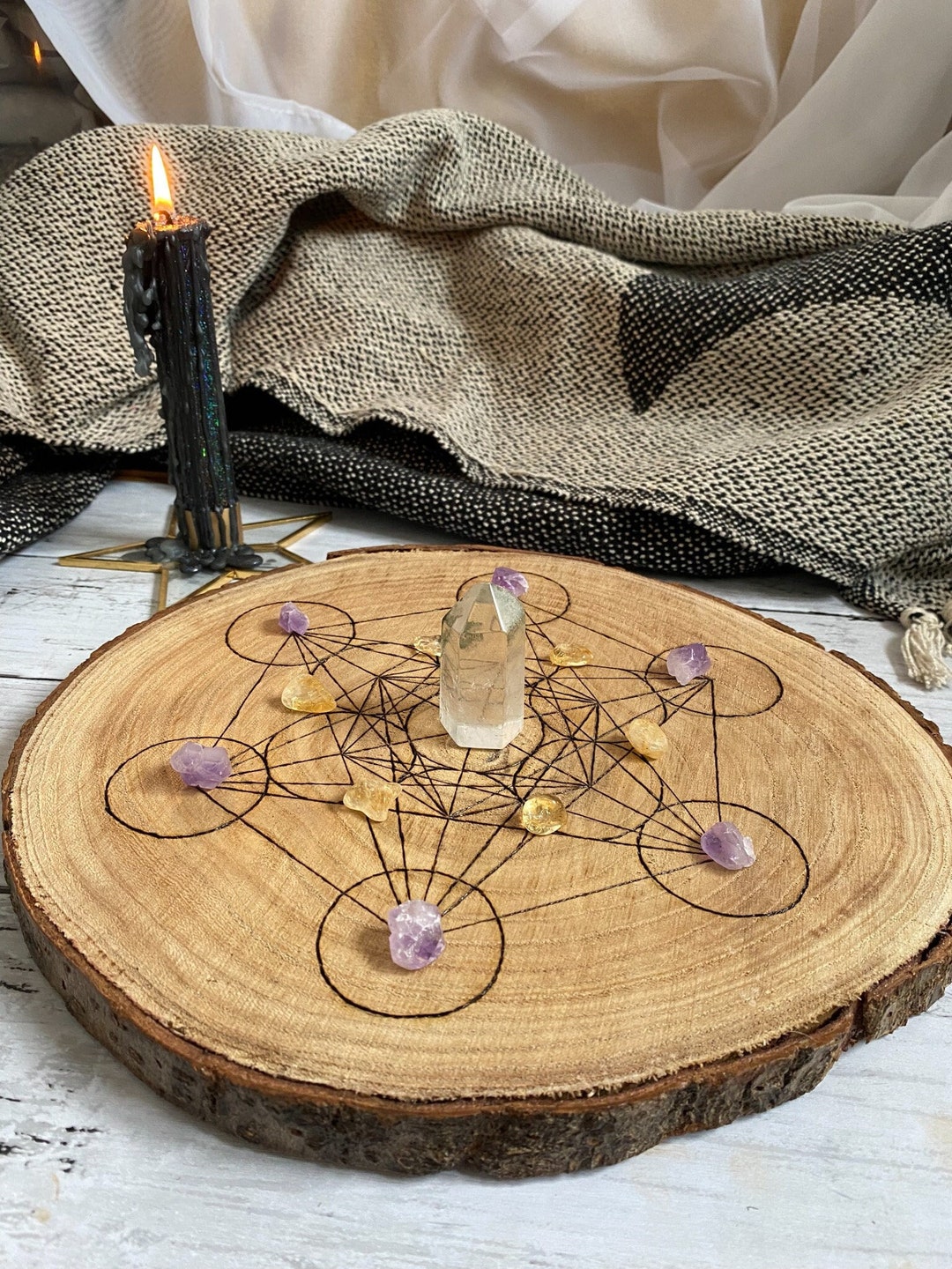 Wooden Crystal Grid Board // Large Metatron's Cube Crystal Grid Hand ...