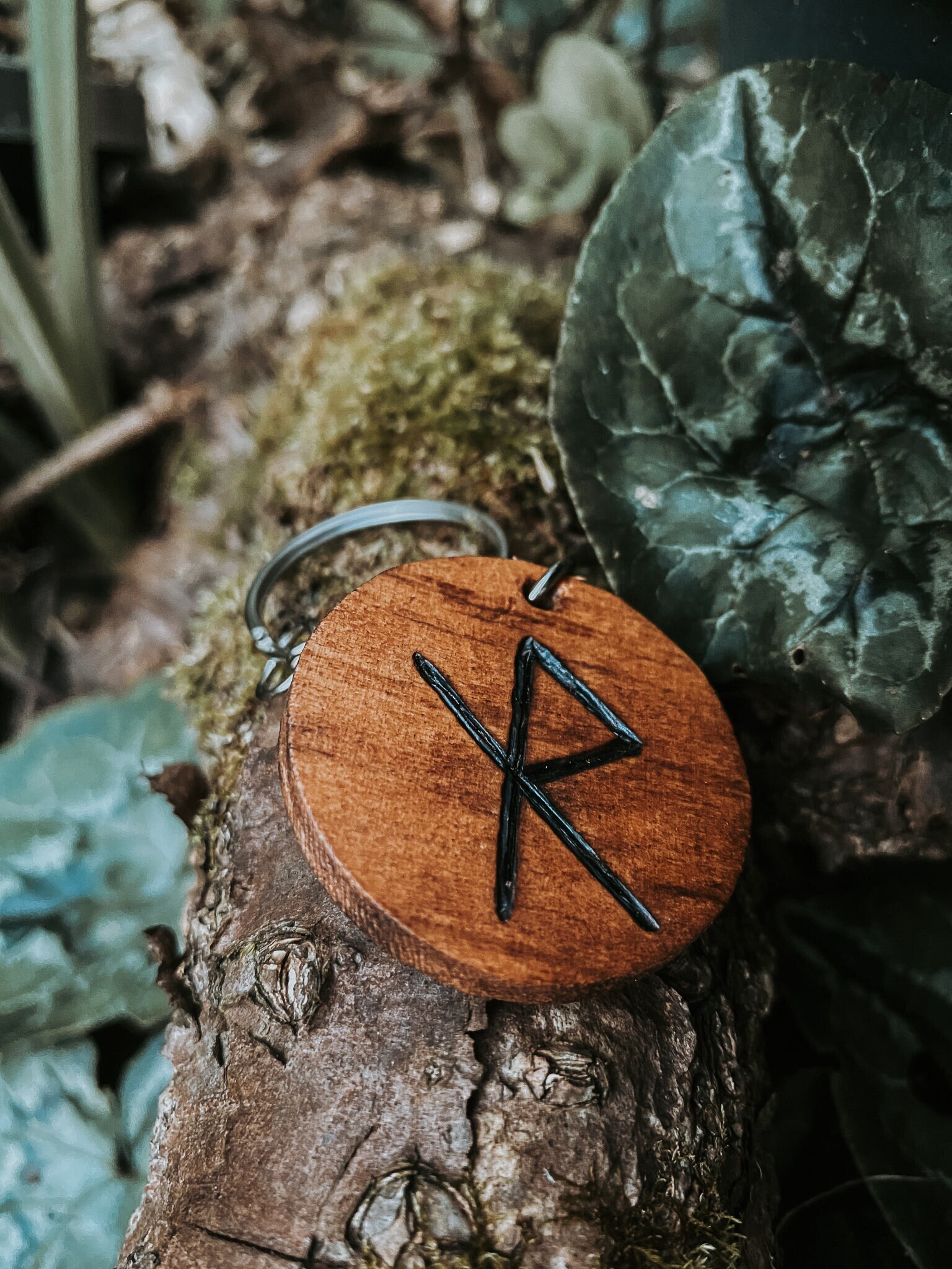 Nordic Rune Keyring – Hand Burned Wood Charm for Protection & Luck ...