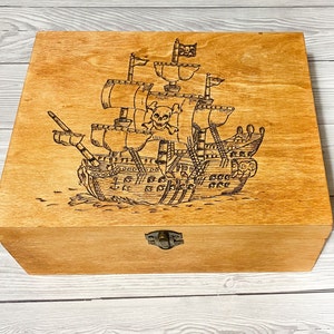 Pirate Ship Captain Jack Hand-burnt Wooden Box - Trinkets and Memories ...