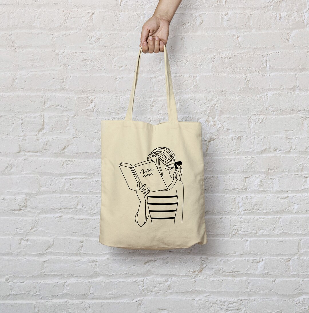 Book Lovers Tote Bags - Girl Reading 100% Natural Cotton Eco Shopping ...
