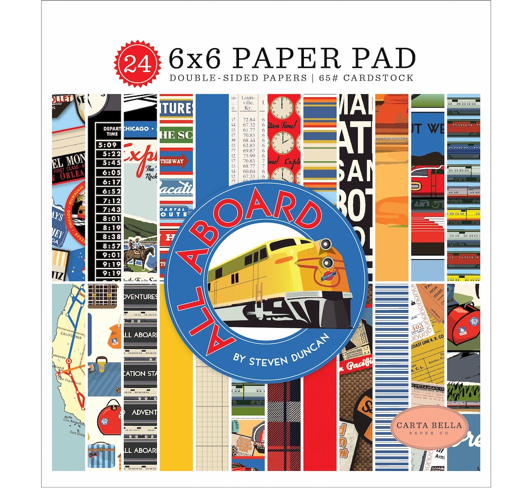 Carta Bella Paper ALL ABOARD Train Theme 6x6 Scrapbook Cardstock Paper ...