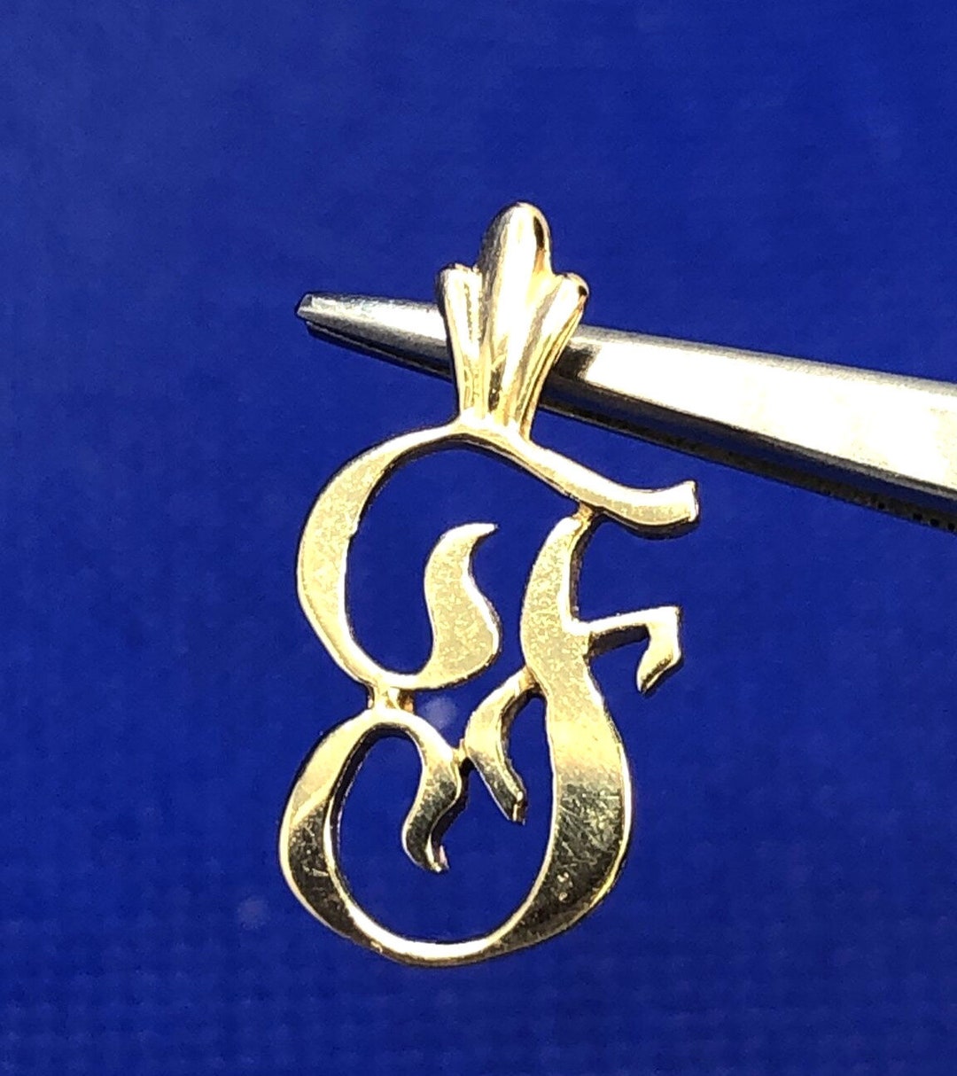 14K Yellow Gold Polished Script Capital F Initial Monogram Letter ...