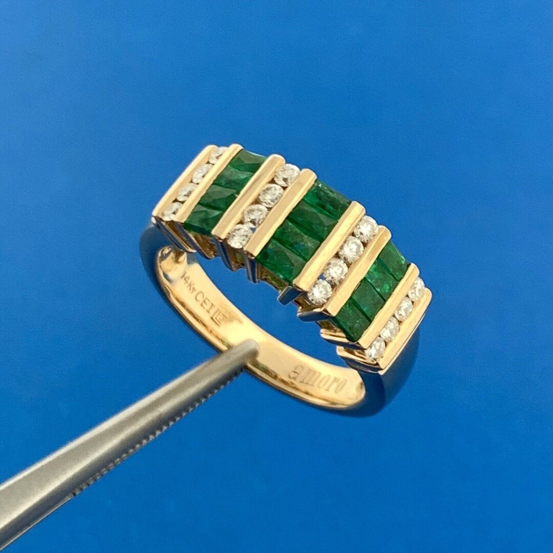 Retro Amoro 14K Yellow Gold Emerald Diamond May Anniversary Statement ...
