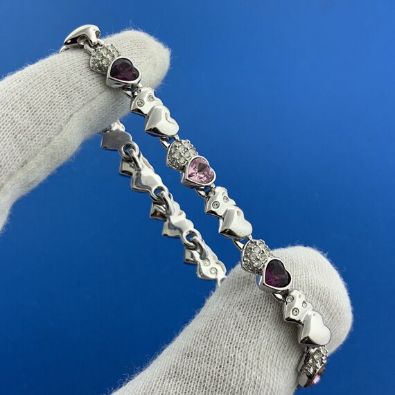 Swarovski Silver Toned Purple Pink Diamond Crystal He… - Gem