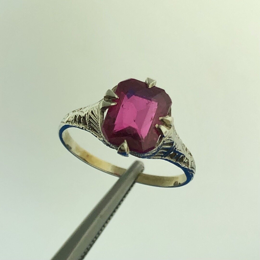 Gorgeous 14k White Gold Radiant Cut Ruby Openwork Filigree - Etsy
