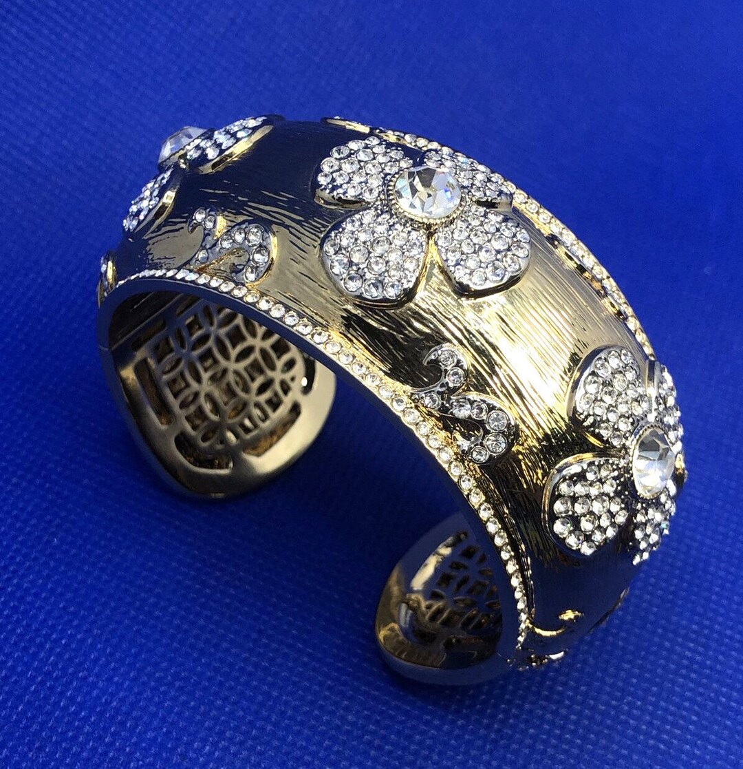 Designer Joan Boyce Gold Tone Sparkling CZ Double Hinged Statement Cuff ...