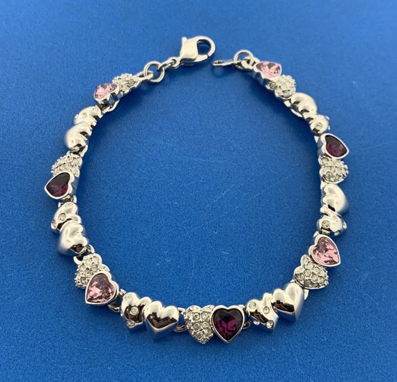 Swarovski Silver Toned Purple Pink Diamond Crystal He… - Gem