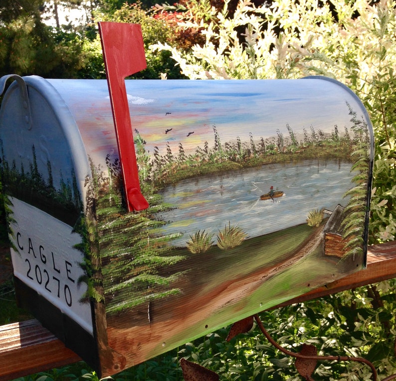 Fishermans Mailbox, Lake Cabin Mailbox, Hand Painted, Standard Size - Etsy
