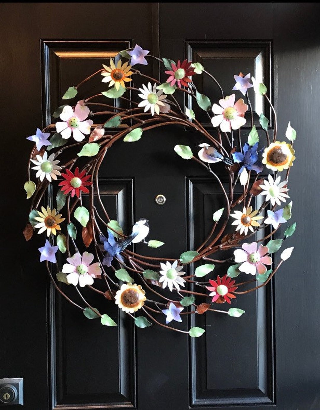 Large Metal Wreath, Flower Garden Wreath, Hand Made, Hand Painted ...