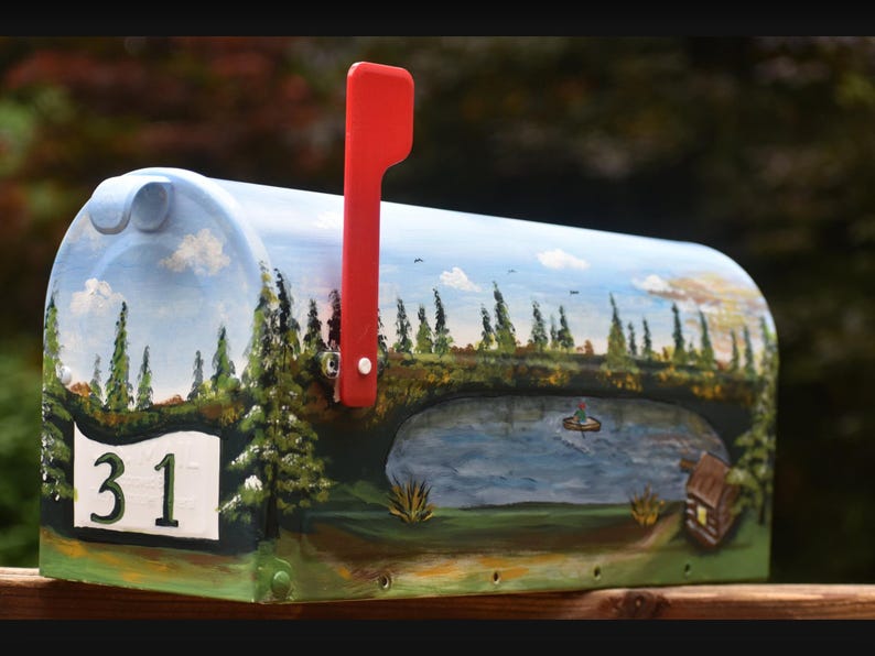 Fishermans Mailbox, Lake Cabin Mailbox, Hand Painted, Standard Size - Etsy