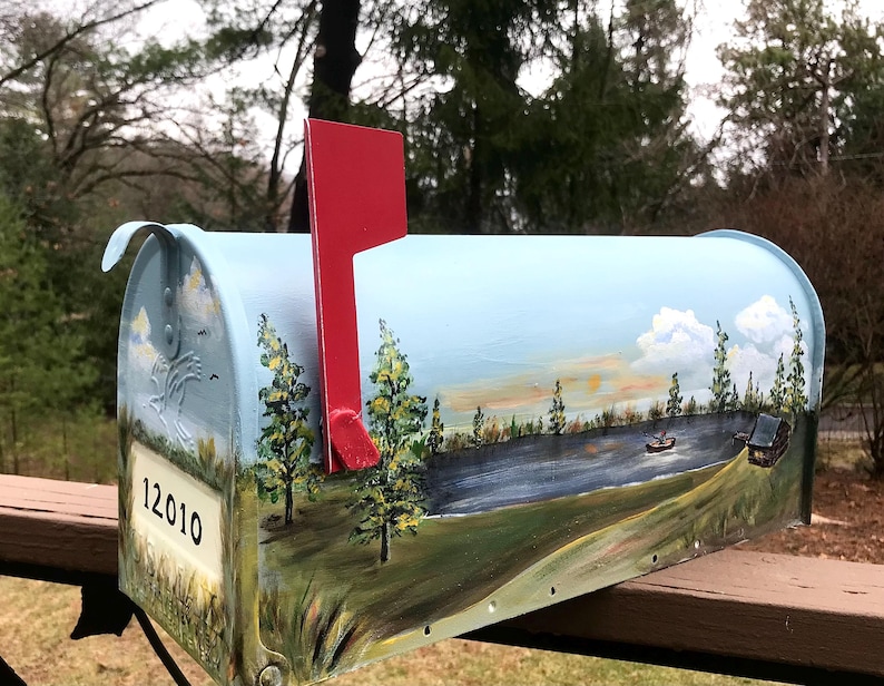 Fishermans Mailbox, Lake Cabin Mailbox, Hand Painted, Standard Size - Etsy