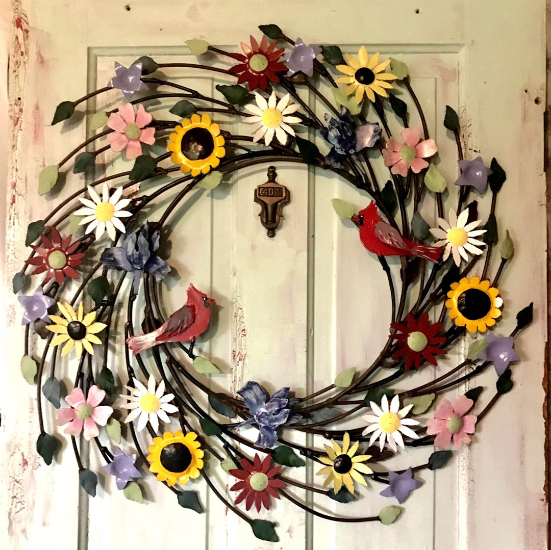 Large Metal Wreath, Flower Garden Wreath, Original Hand Made, Hand ...