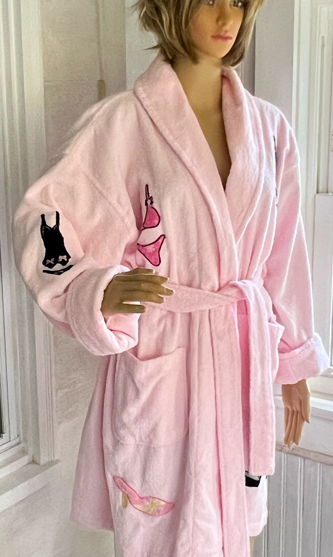 Pink Bath Robe | Lingerie Applique Robe | Pink Women's Robe | Women's ...
