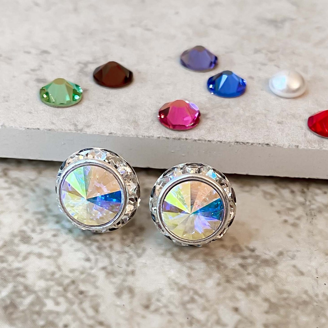 25 Colors, Austrian Crystal Earrings, 1/2 13mm, Pierced, Silver or Gold ...