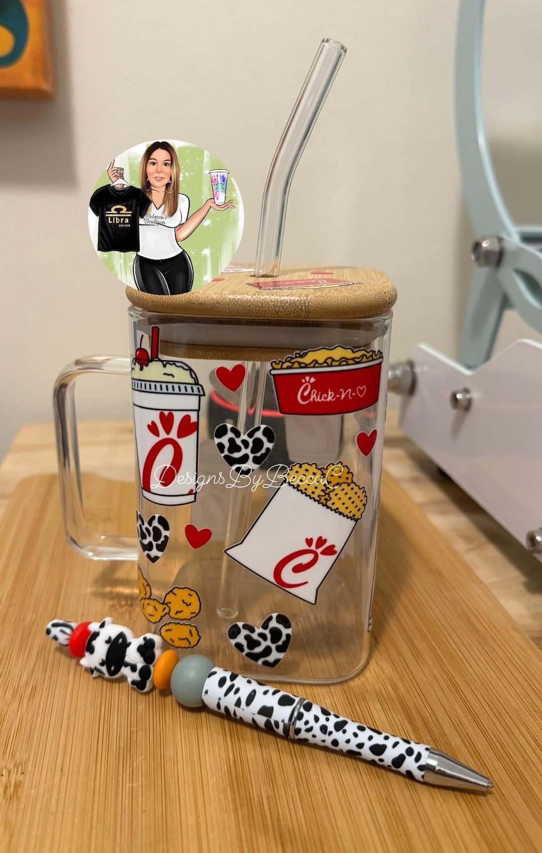 Chick-fil-a Libbey Square Glass Cup & Pen Set - Etsy