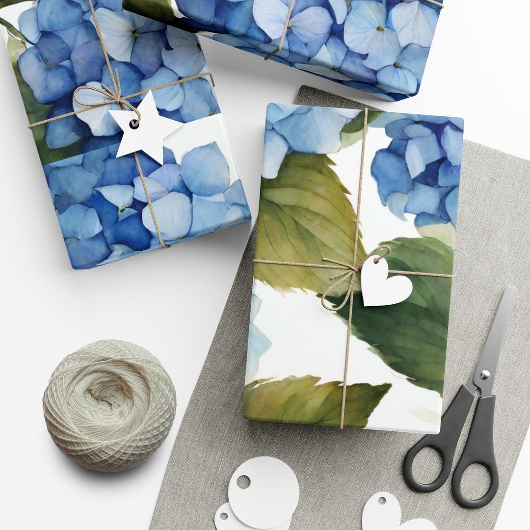 Blue Hydrangea Watercolor Print Gift Wrap Papers - Etsy