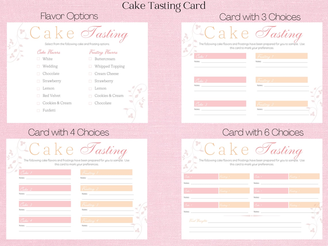 Cake Tasting Card, Wedding Cake Consultation Card, Printable PDF ...