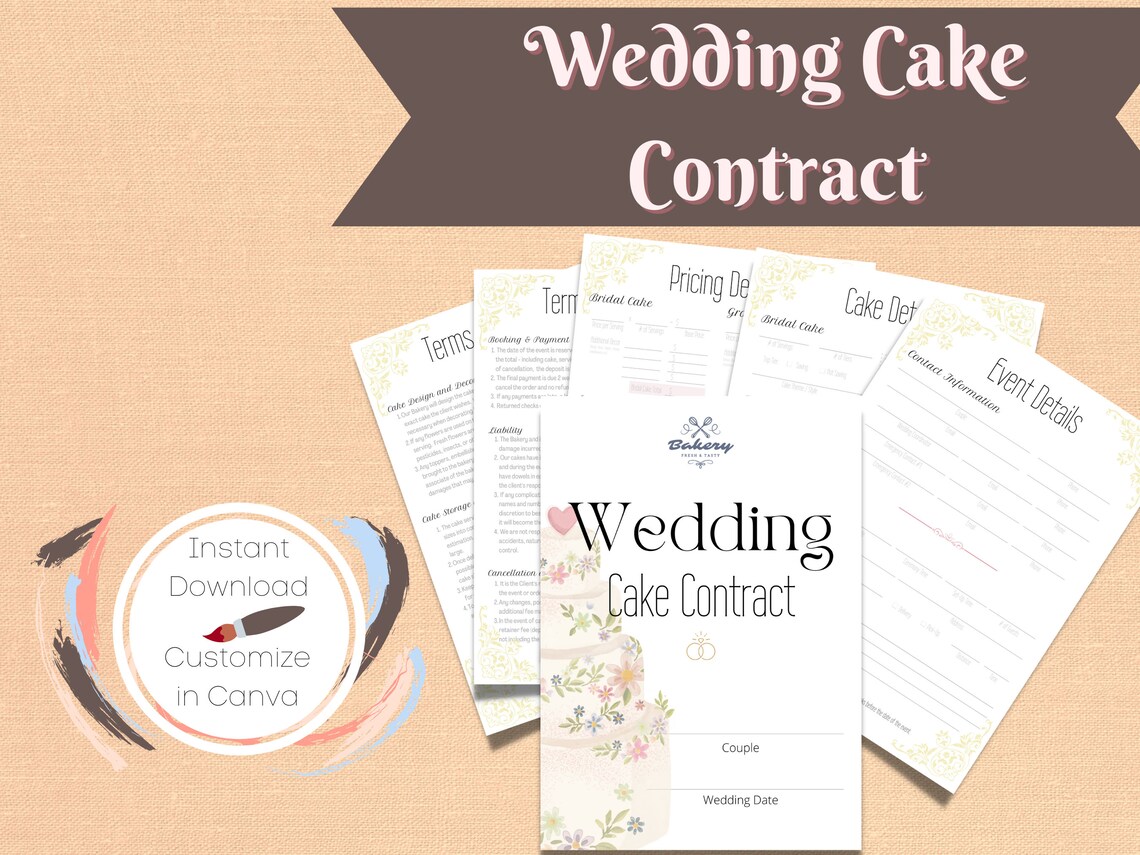 Cake Contract, Printable PDF, Editable Canva Template, Wedding Cake ...