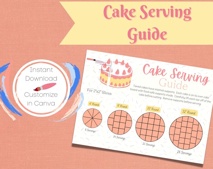Cake Serving Guide 2"x2" Slices, Printable PDF, Editable Canva Template ...