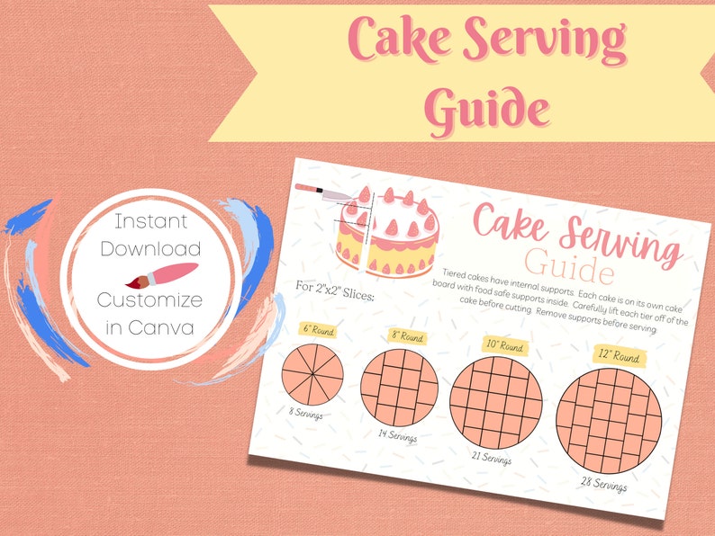 Cake Serving Guide 2"x2" Slices, Printable PDF, Editable Canva Template ...