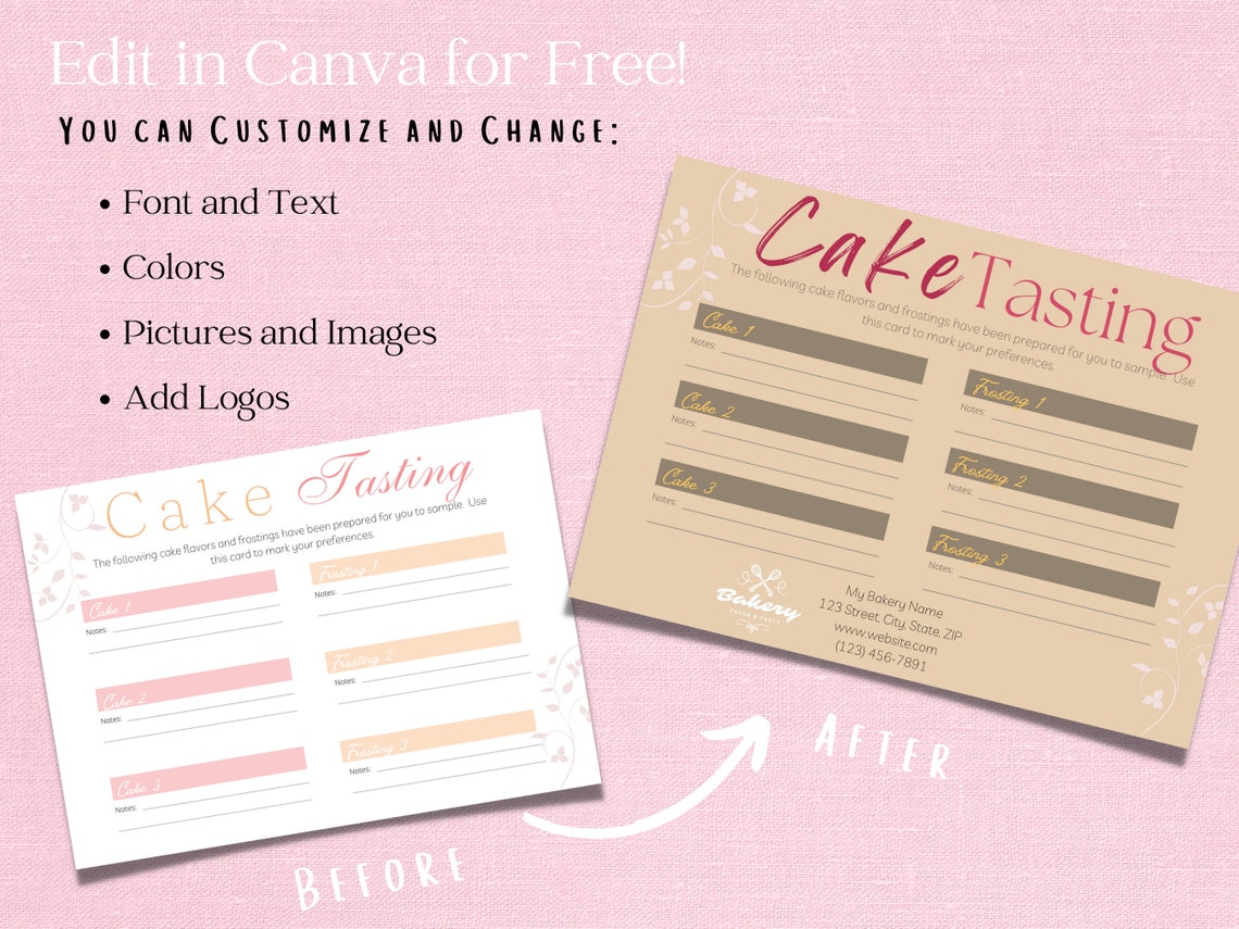 Cake Tasting Card, Wedding Cake Consultation Card, Printable PDF ...