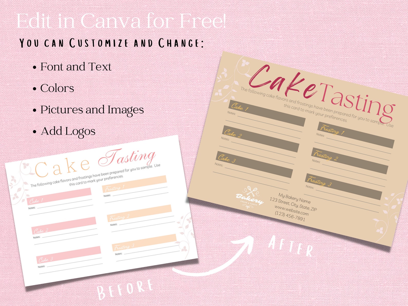 Cake Tasting Card, Wedding Cake Consultation Card, Printable PDF ...