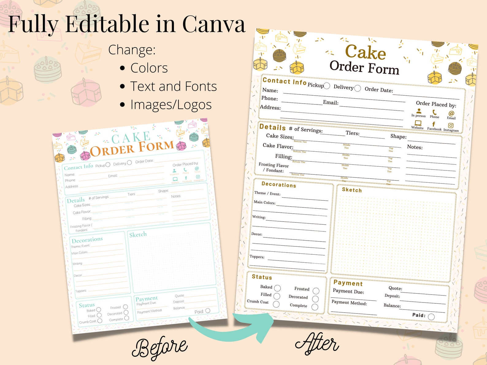 Bakery Order Form Template Bundle, Printable PDF, Editable Canva ...