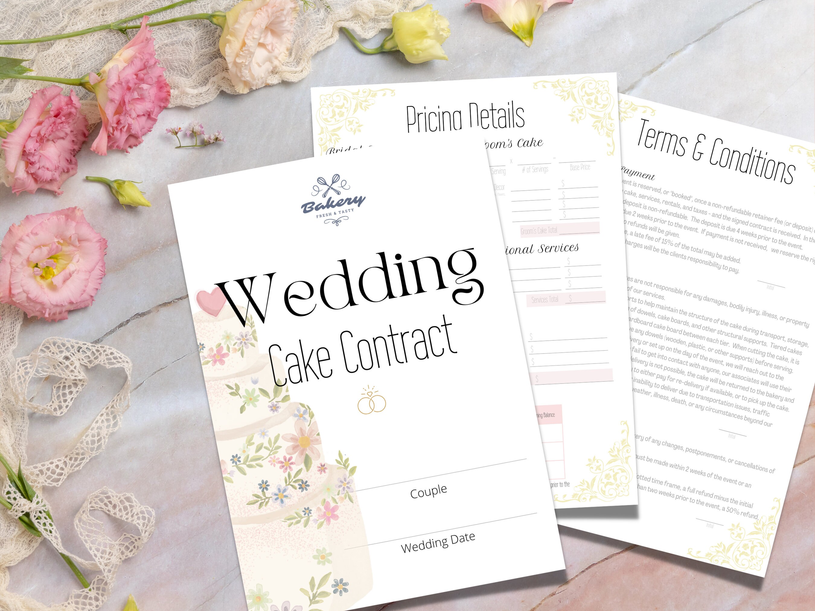 Cake Contract, Printable PDF, Editable Canva Template, Wedding Cake ...